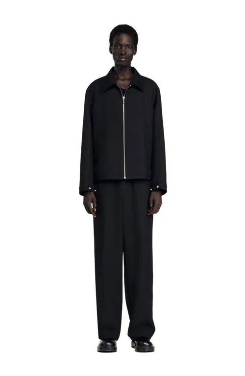 Sandro Zip-up Jacket With Pockets - Black