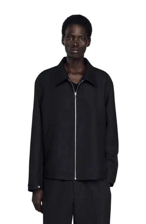 Sandro Zip-up Jacket With Pockets - Black