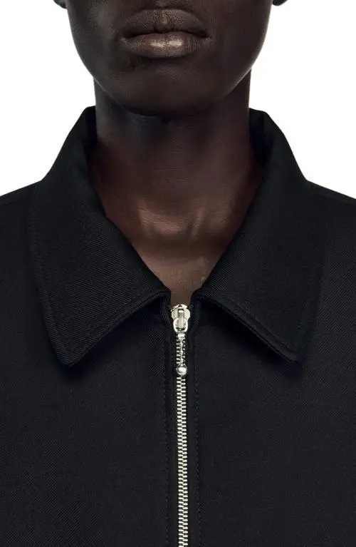 Sandro Zip-up Jacket With Pockets - Black
