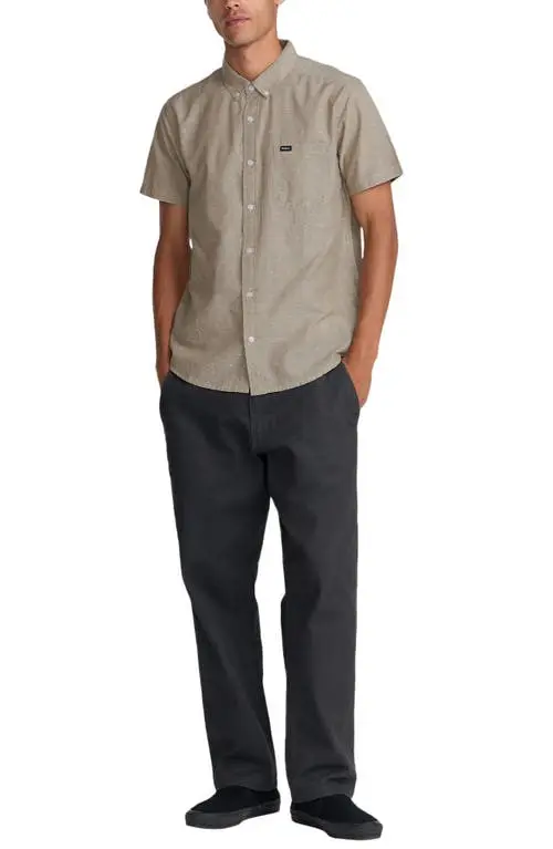 Rvca That'll Do Slim Fit Solid Short Sleeve Cotton Button-down Shirt - Sand