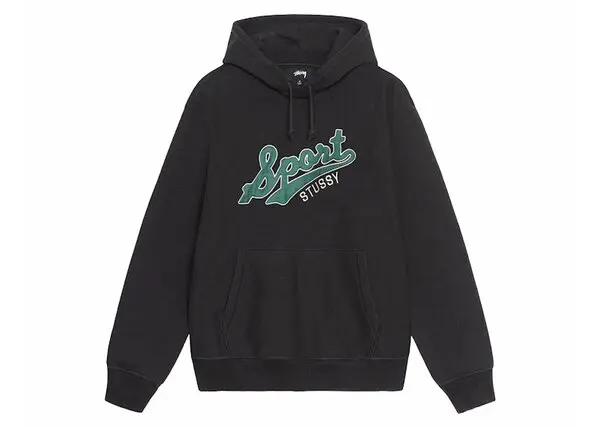 StÜssy Satin Patch Oversized Hoodie - Washed Black