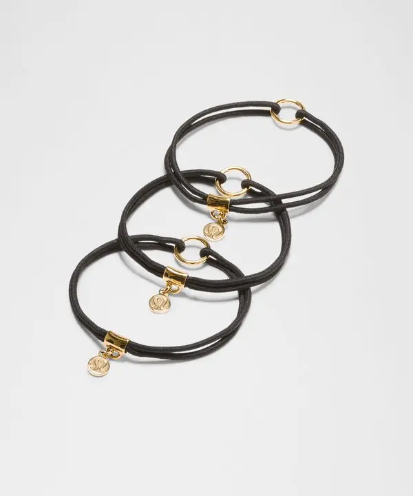 Lululemon Logo Charm Hair Ties - Black/gold