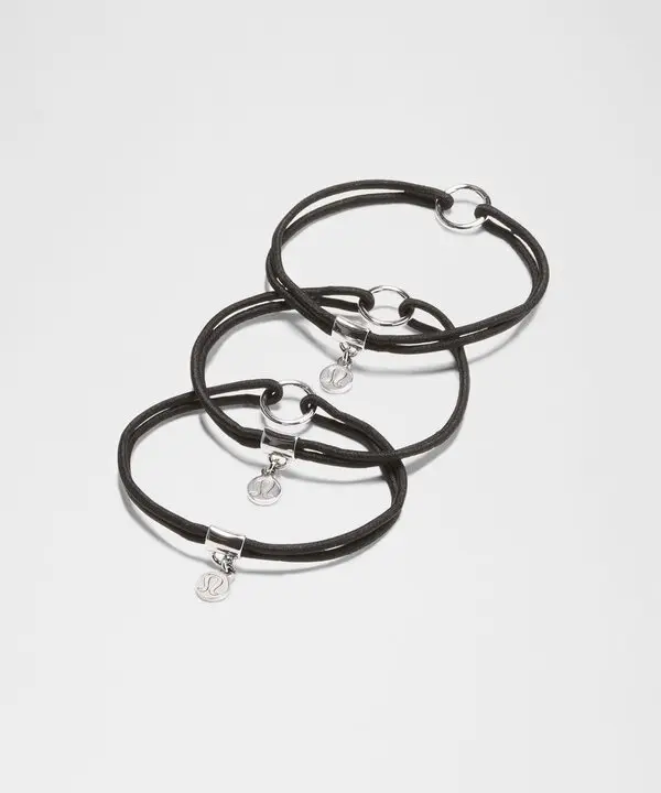 Lululemon Logo Charm Hair Ties - Black/silver