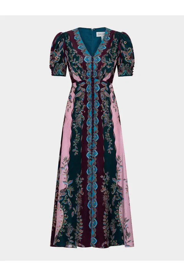 Saloni Lea Long Dress In Boteh - Stripe | Editorialist