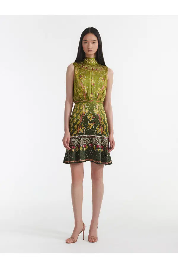 saloni fleur short dress SALONI Women's Floral Print 100% Silk Ruffle Mini Dress Sleeveless Size 6  EUC