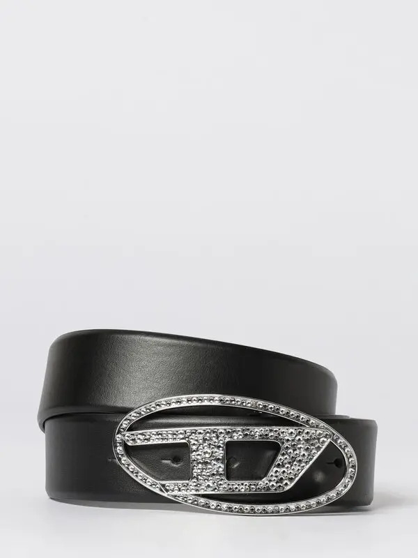DIESEL® B-1dr Leather Belt With Rhinestones - Black