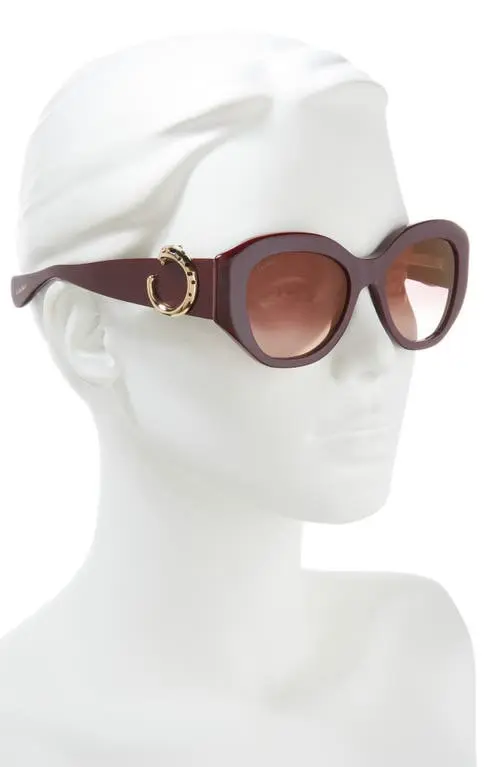 CARTIER 53mm Butterfly Sunglasses - Burgundy