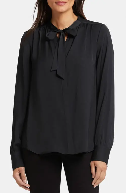 NYDJ Tie Neck Satin Shirt - Black