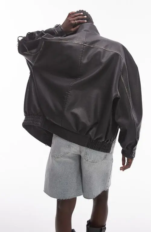 Topshop Oversized Faux Leather Bomber Jacket