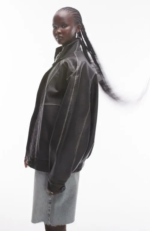 Topshop Oversized Faux Leather Bomber Jacket