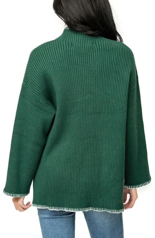 GIBSONLOOK Whipstitch Trim Ribbed Sweater
