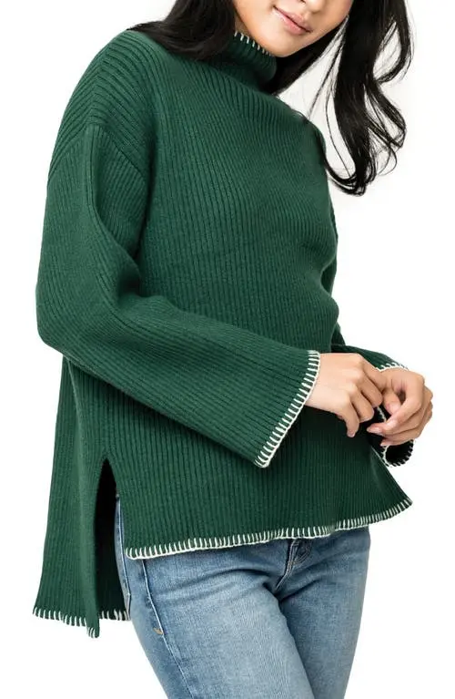 GIBSONLOOK Whipstitch Trim Ribbed Sweater