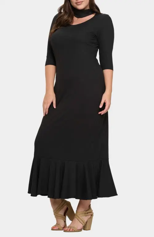 L I V D Nicole Cutout Turtleneck Rib Maxi Dress