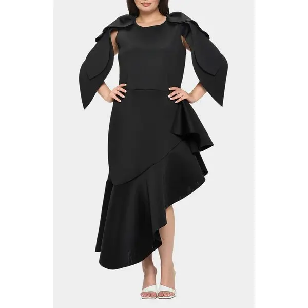 L I V D Kaskade Asymmetric Ruffle Dress - Black