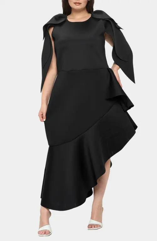 L I V D Kaskade Asymmetric Ruffle Dress - Black