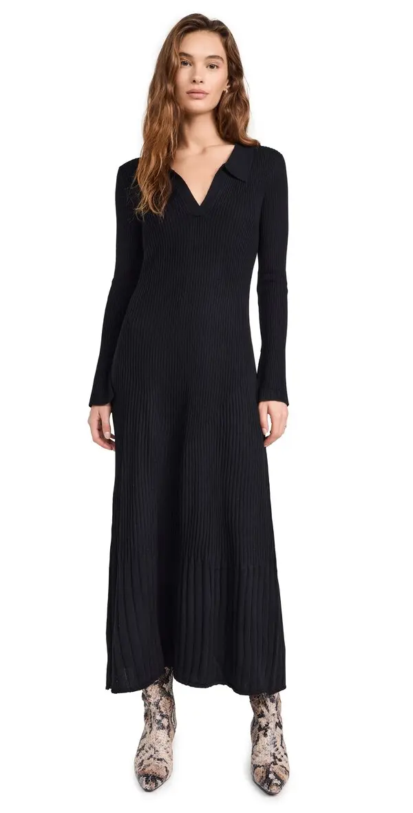 O.P.T Nicole Ribbed Knit Dress - Black