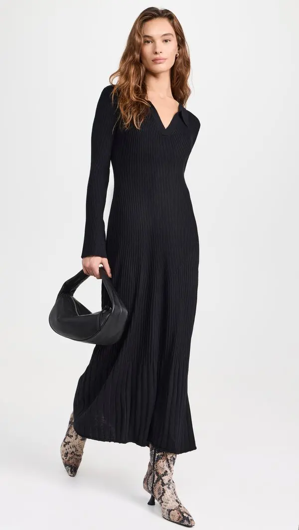 O.P.T Nicole Ribbed Knit Dress - Black