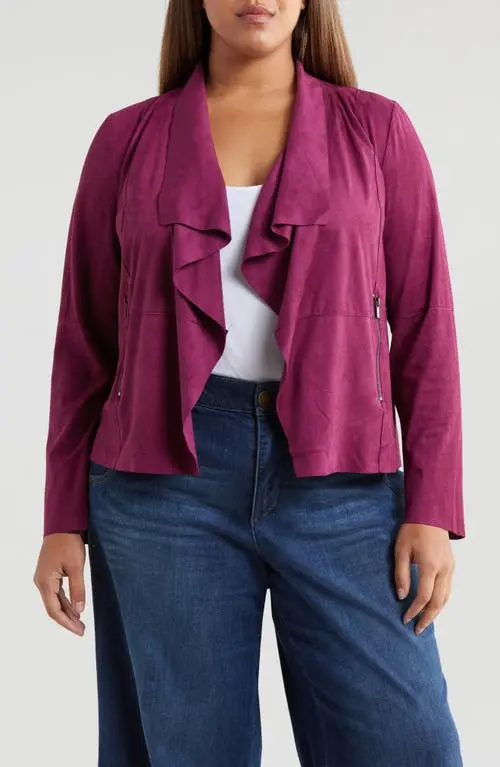 Bagatelle Drape Front Faux Suede Jacket - Plum
