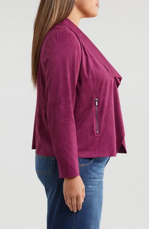 Bagatelle Drape Front Faux Suede Jacket - Plum
