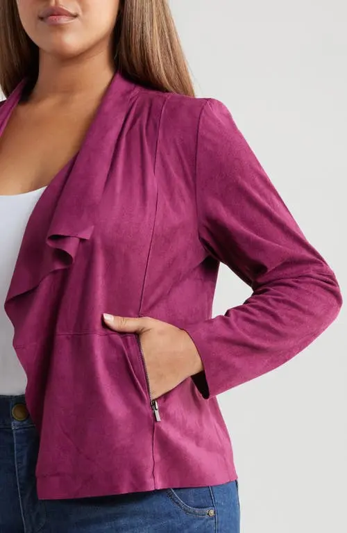 Bagatelle Drape Front Faux Suede Jacket - Plum