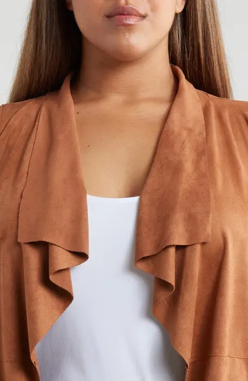 Bagatelle Drape Front Faux Suede Jacket - Sienna