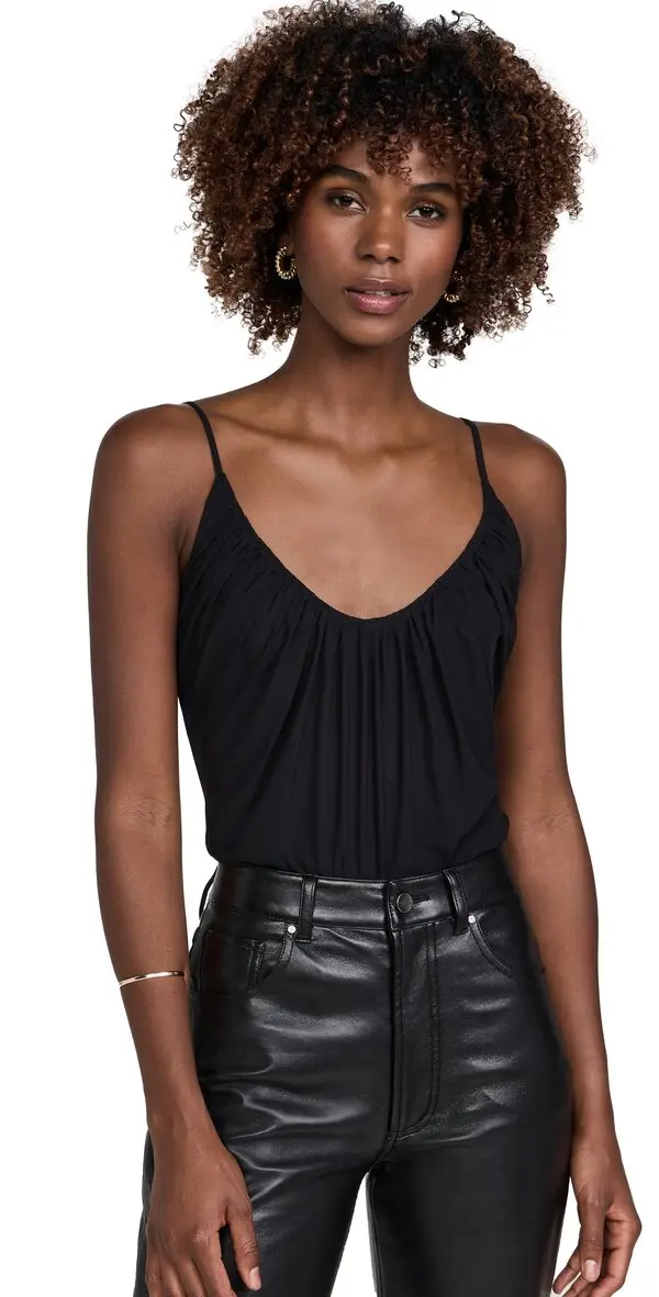 L'Agence Gelina Ruched Thong Bodysuit - Black