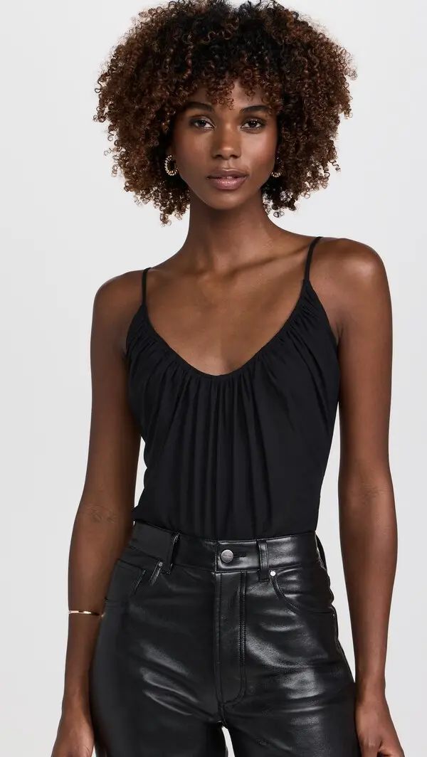 L'Agence Gelina Ruched Thong Bodysuit - Black