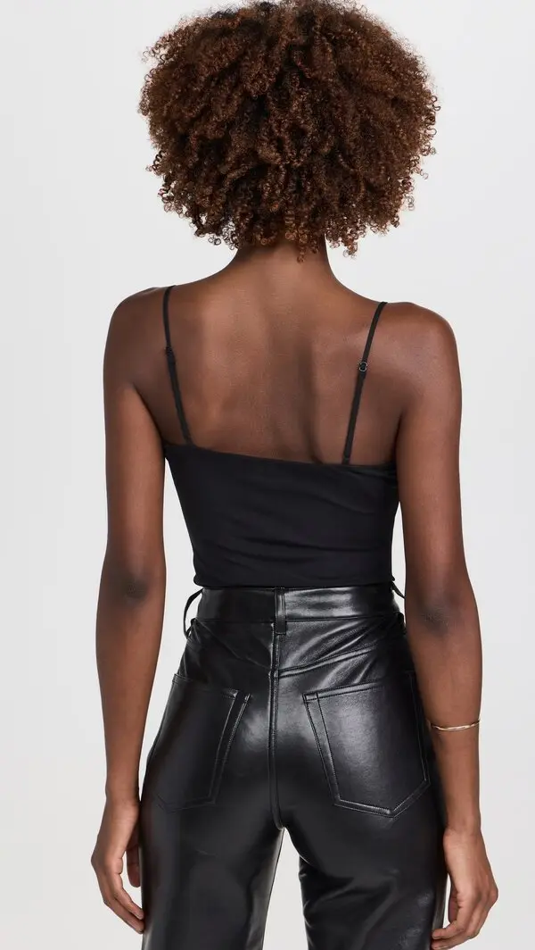 L'Agence Gelina Ruched Thong Bodysuit - Black