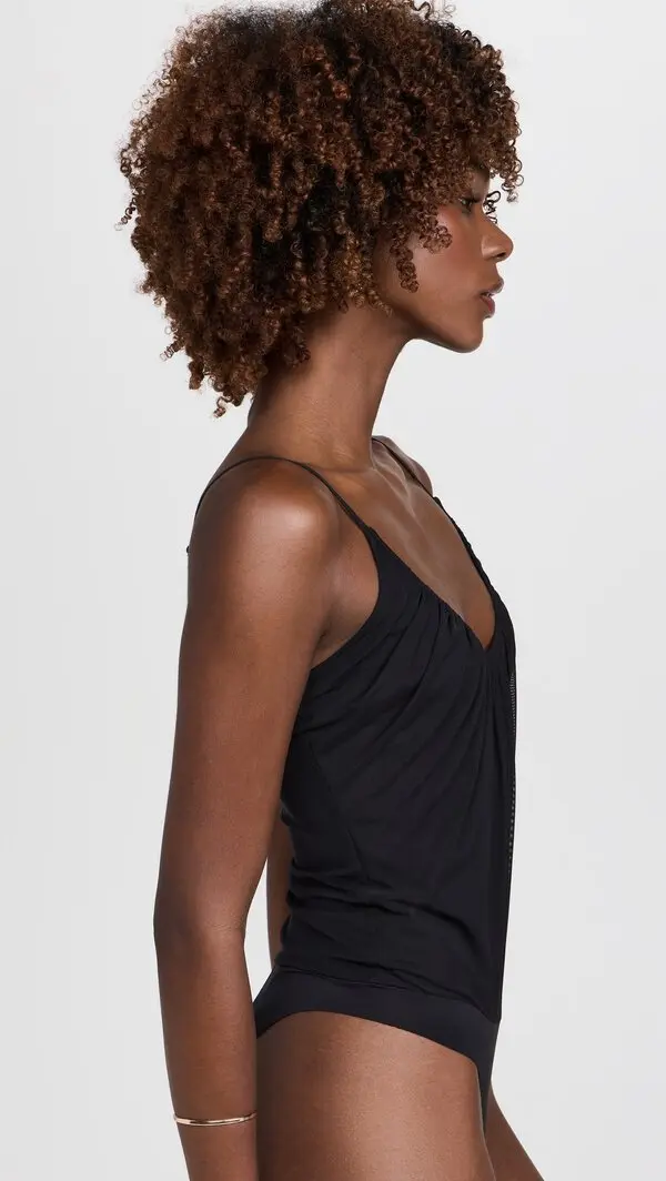 L'Agence Gelina Ruched Thong Bodysuit - Black