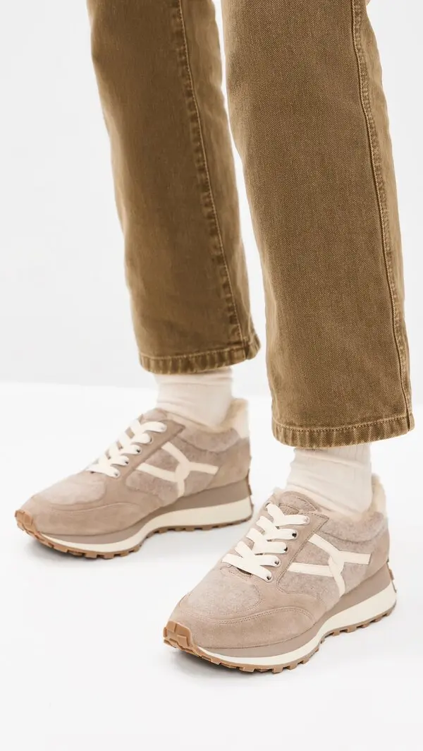 Veronica Beard Valentina Shearling Sneakers - Cobblestone
