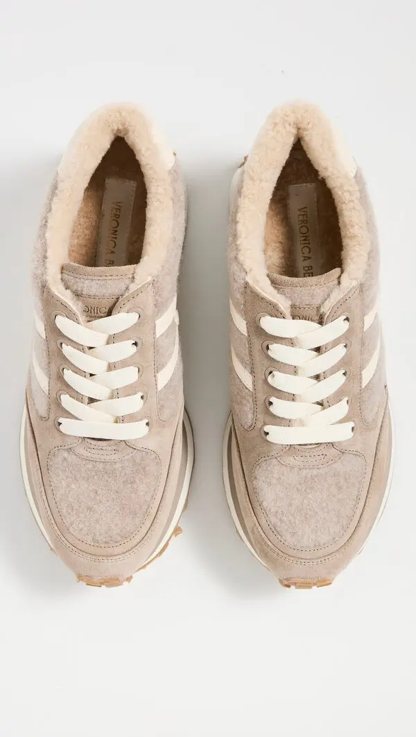 Veronica Beard Valentina Shearling Sneakers - Cobblestone