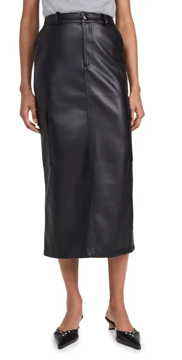 WAYF Faux Leather Cargo Skirt