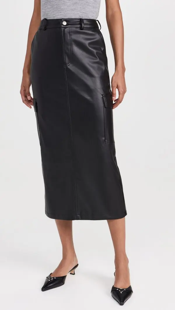 WAYF Faux Leather Cargo Skirt