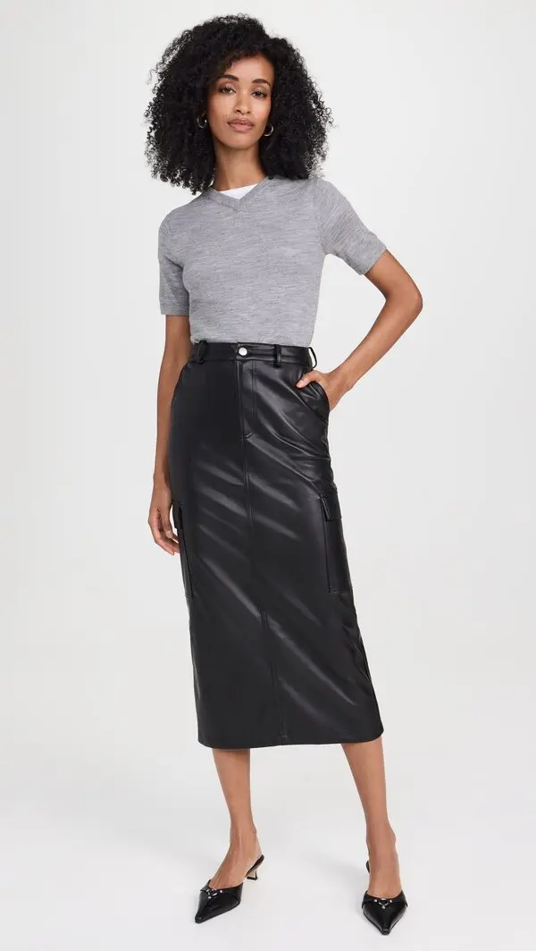 WAYF Faux Leather Cargo Skirt