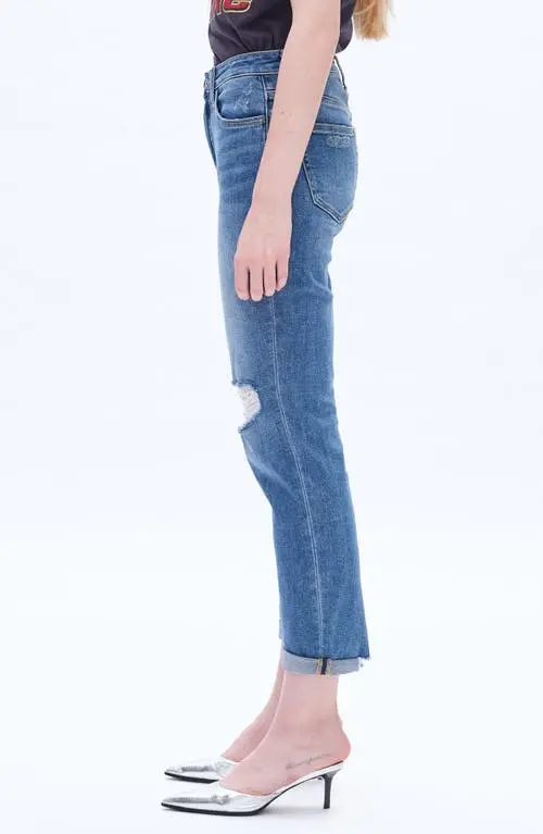 BAYEAS High Rise Distressed Relaxed Boyfriend Jeans - Midnight Thunder