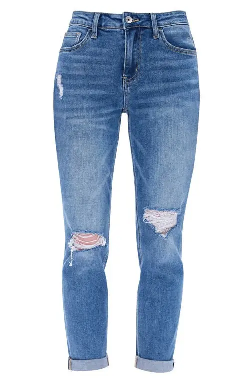 BAYEAS High Rise Distressed Relaxed Boyfriend Jeans - Midnight Thunder