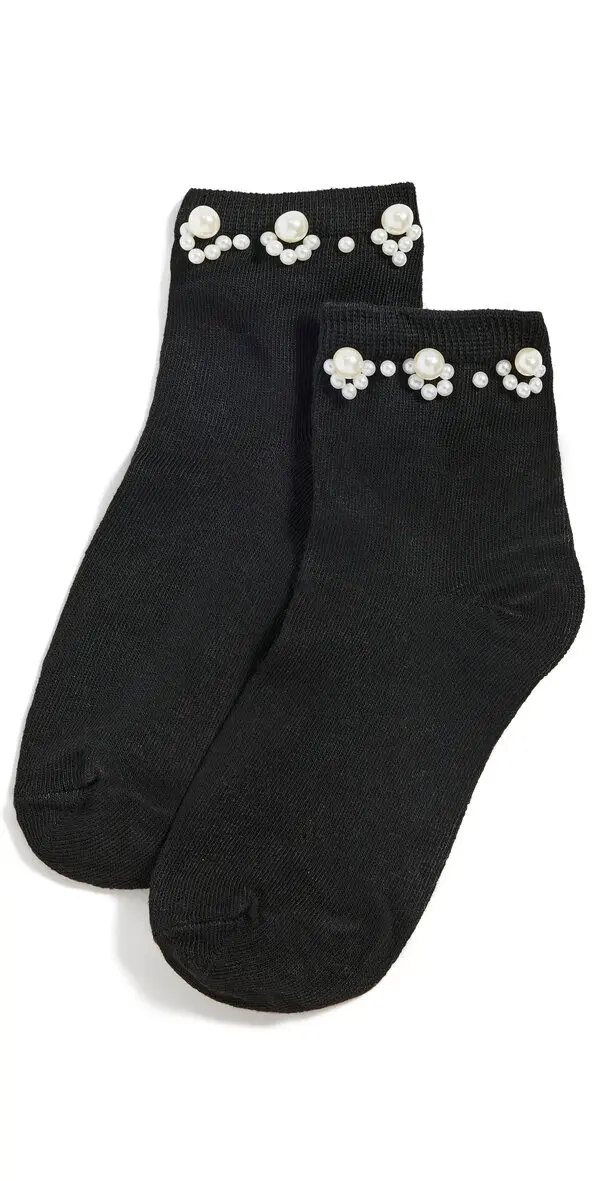 STEMS Pearl Embellished Crew Socks - Black