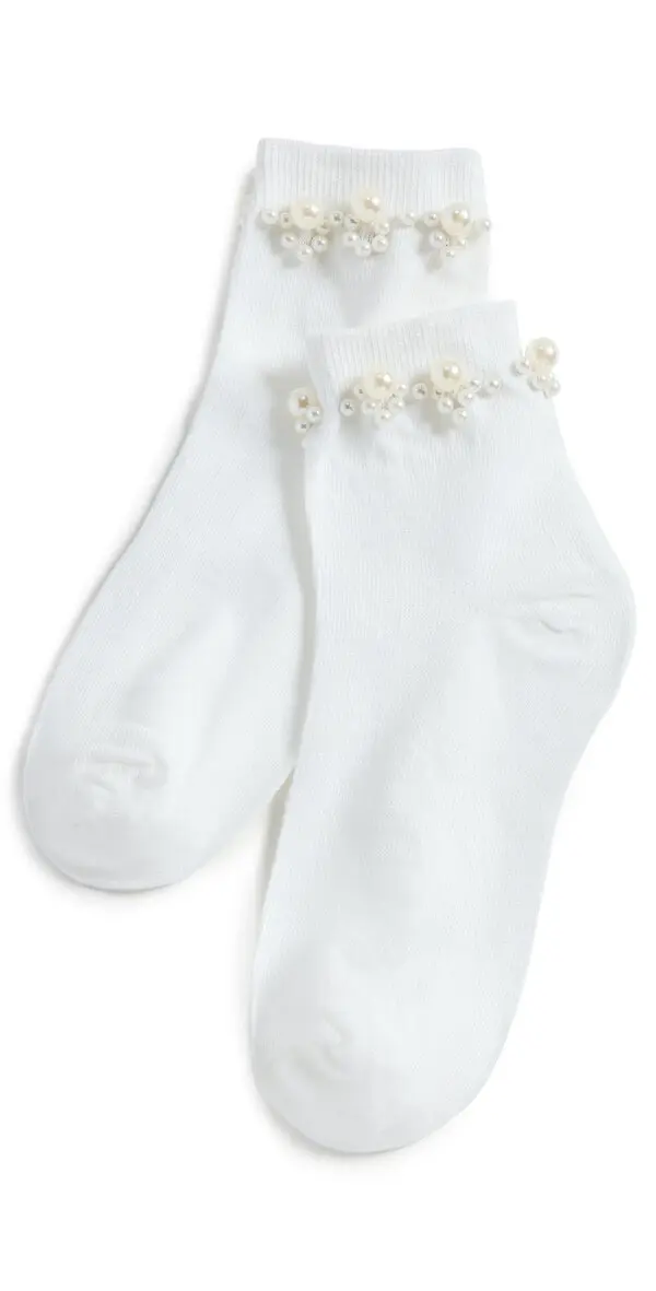STEMS Pearl Embellished Crew Socks - Ivory
