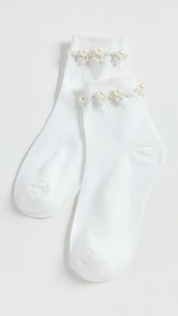 STEMS Pearl Embellished Crew Socks - Ivory