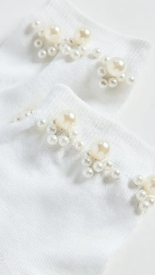 STEMS Pearl Embellished Crew Socks - Ivory