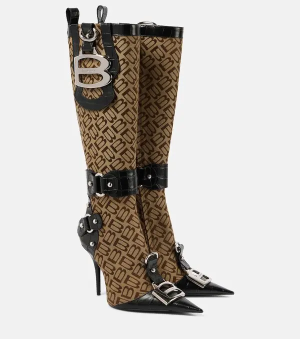 Balenciaga Essex Leather-trimmed Knee-high Boots - Beige