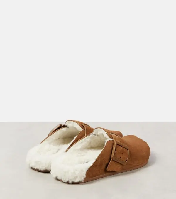 Balenciaga Sunday Shearling-lined Suede Mules - Beige