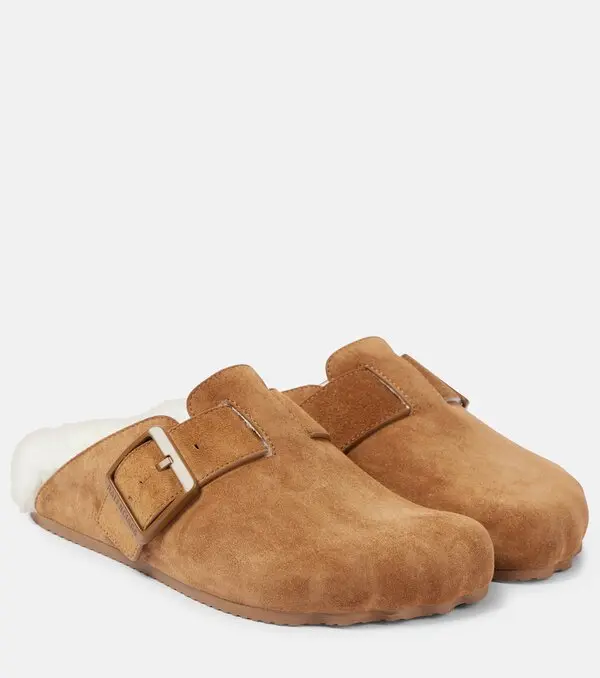 Balenciaga Sunday Shearling-lined Suede Mules - Beige