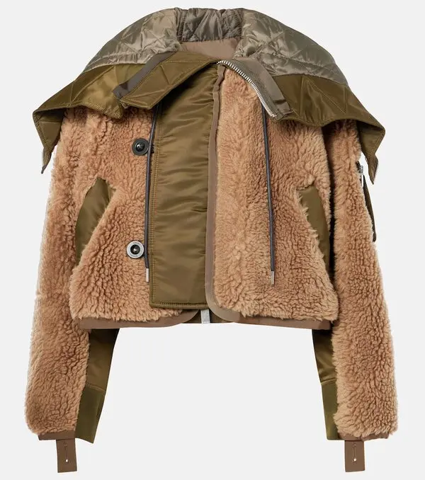 Sacai Twill-trimmed Faux Fur Jacket - Beige