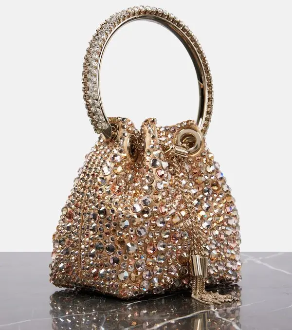 JIMMY CHOO Bon Bon Micro Embellished Bucket Bag - Gold