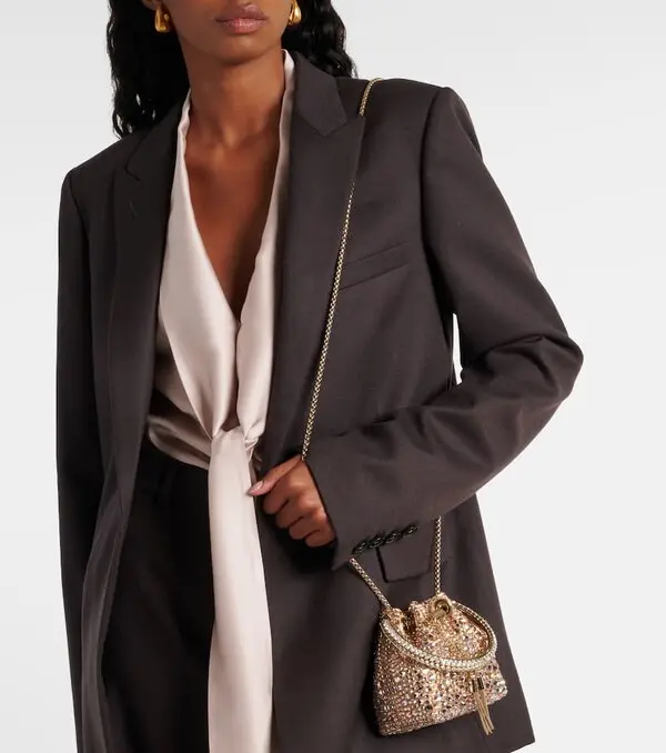 JIMMY CHOO Bon Bon Micro Embellished Bucket Bag - Gold