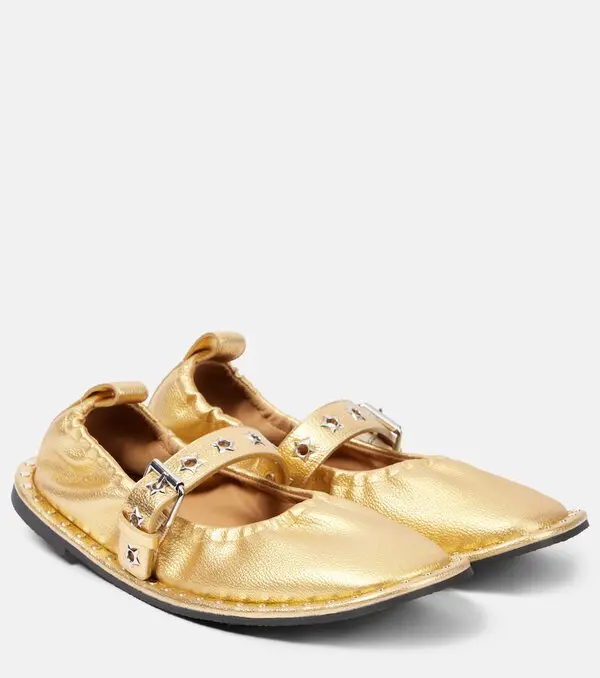 Stella McCartney Falabella Metallic Mary Jane Flats - Gold