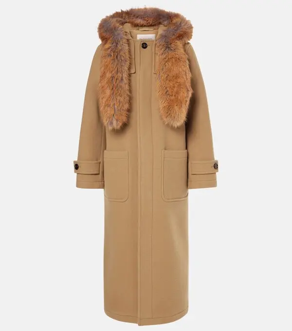 Burberry Faux Fur-trimmed Wool Coat - Beige