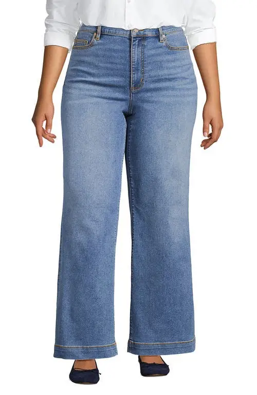 LANDS' END High Rise Wide Leg Denim Jeans - Beau Blue
