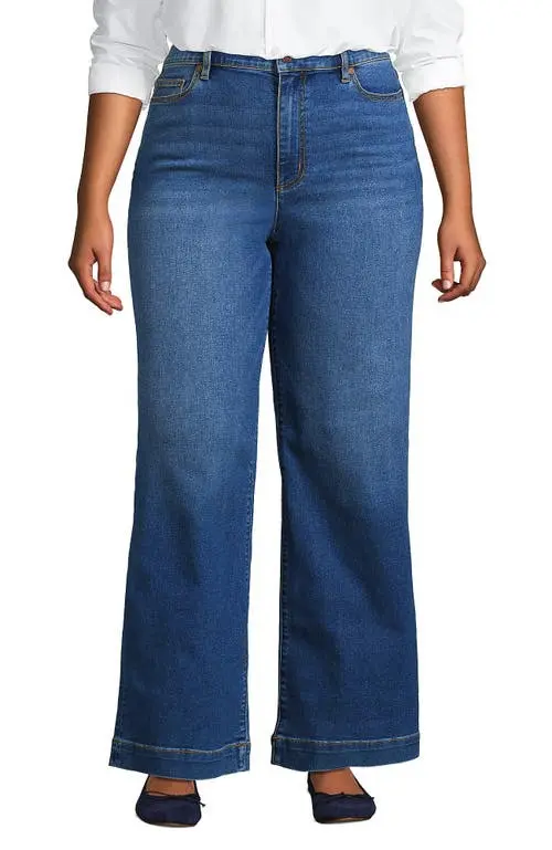 LANDS' END High Rise Wide Leg Denim Jeans - Indigo Tide Blue